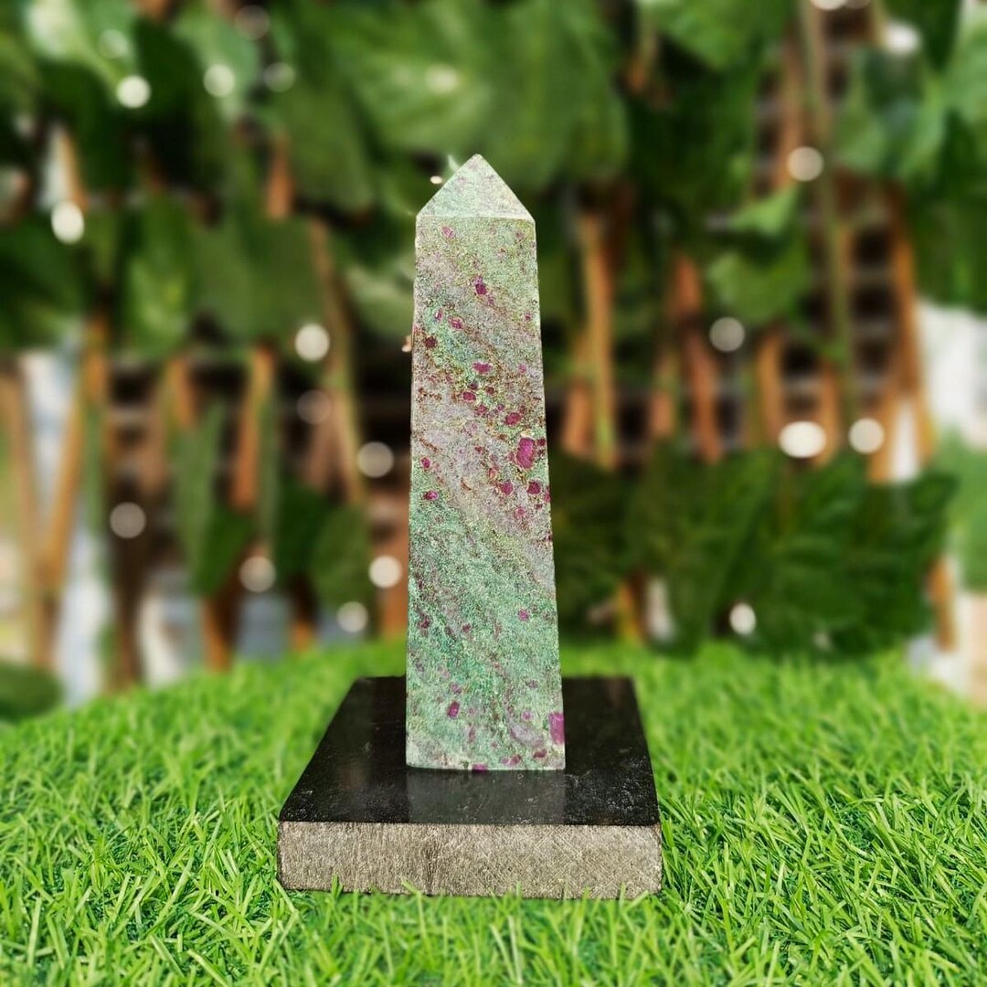 Ruby Fuchsite Tower: 4-faceted Healing Crystal Obelisk - Etsy UK