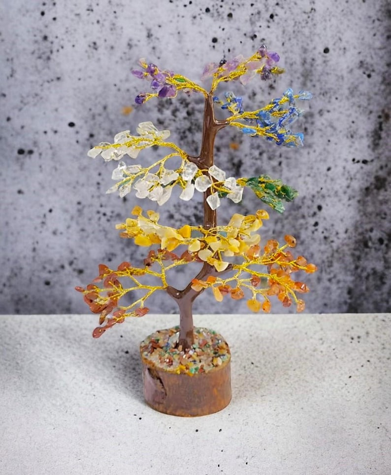 7 Chakra Gemstone Tree With 300 Healing Crystals | 10-12" Handmade ...