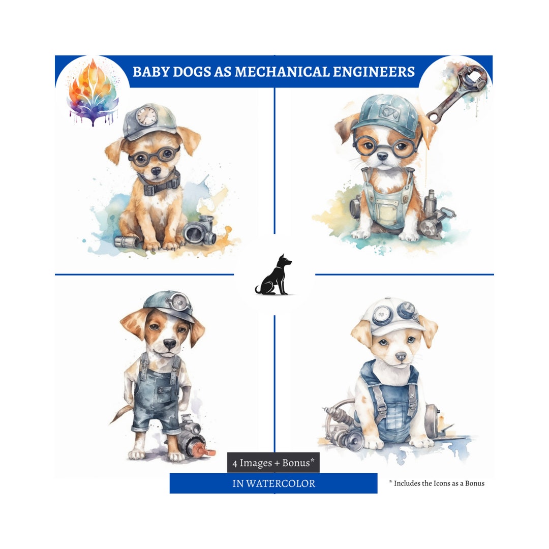 DOGS in ENGINEER Job Outfits in Watercolors | Digital DOWNLOAD, Set of ...