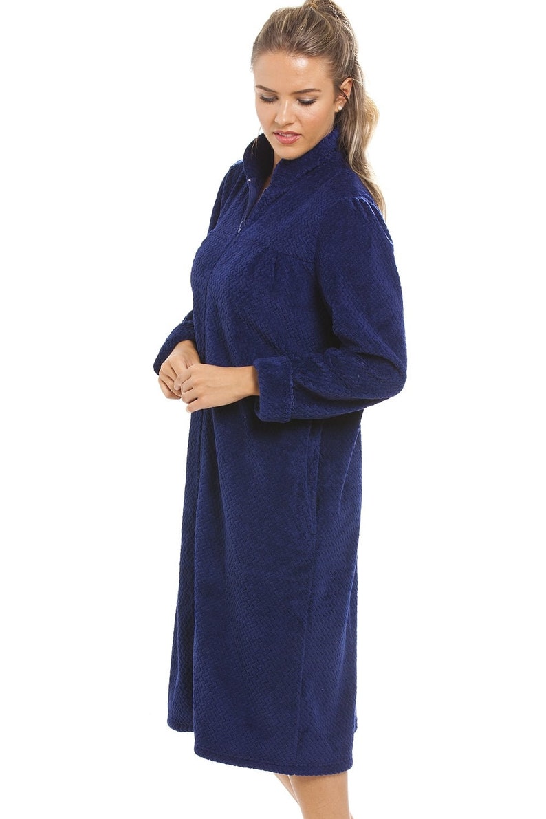 Womens Long Sleeve Fleece Zip Front Housecoats - Etsy