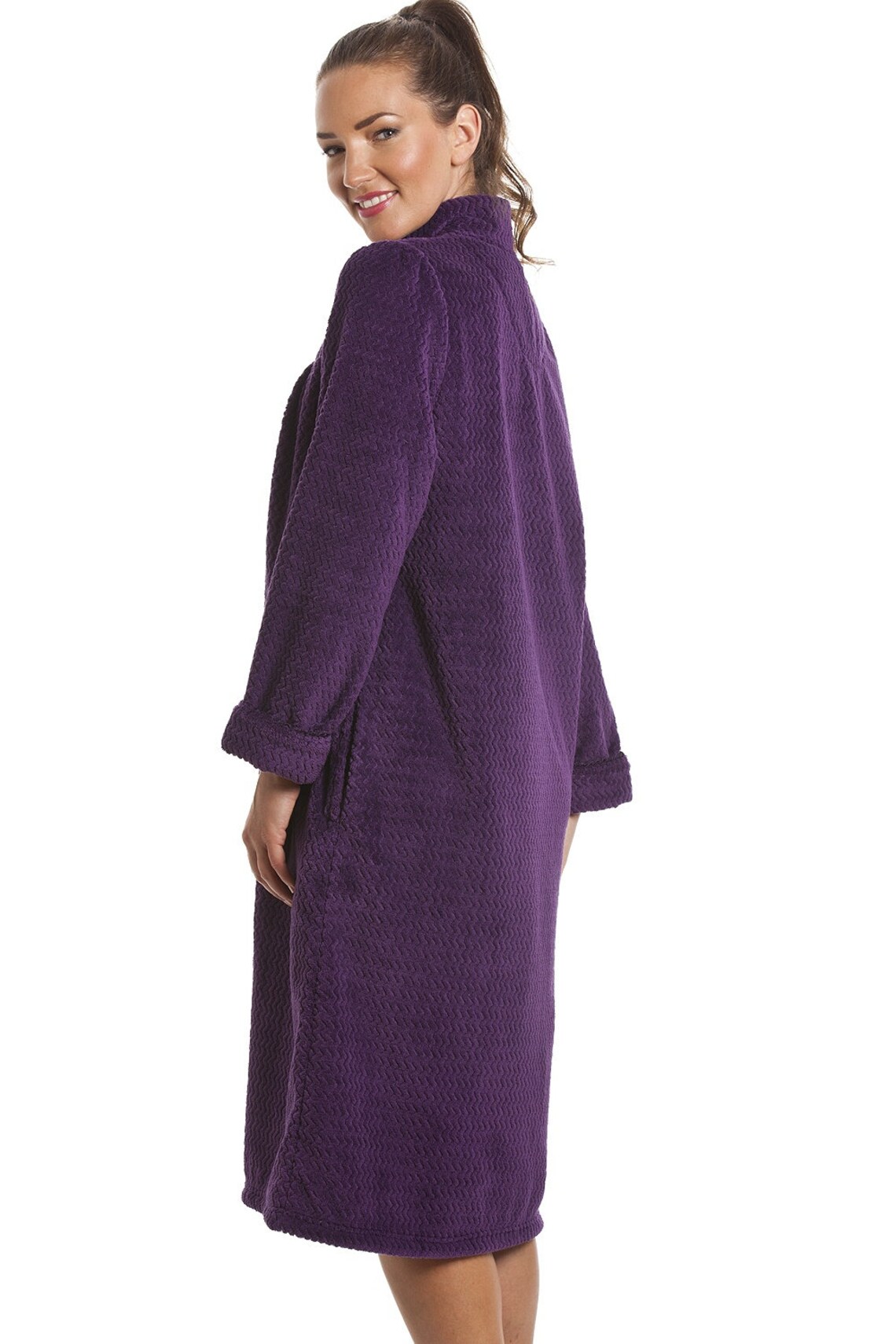 Womens Long Sleeve Fleece Zip Front Housecoats - Etsy