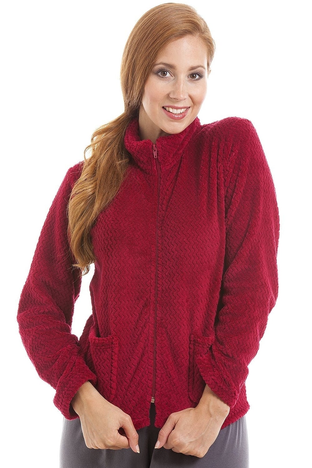 Womens Zip Front Soft Textured Fleece Bed Jacket - Etsy