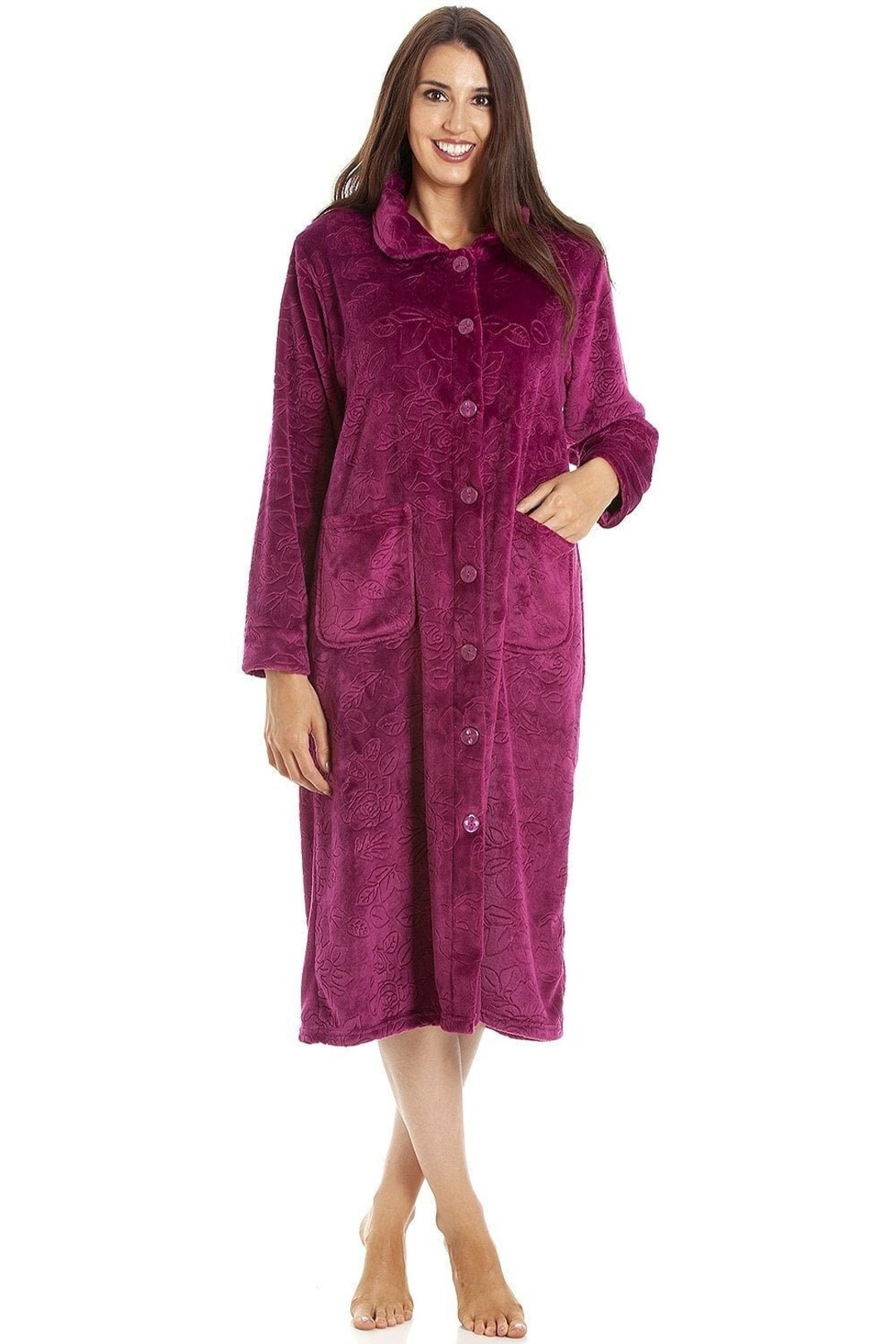 Womens Rose Embossed Button up Housecoat - Etsy