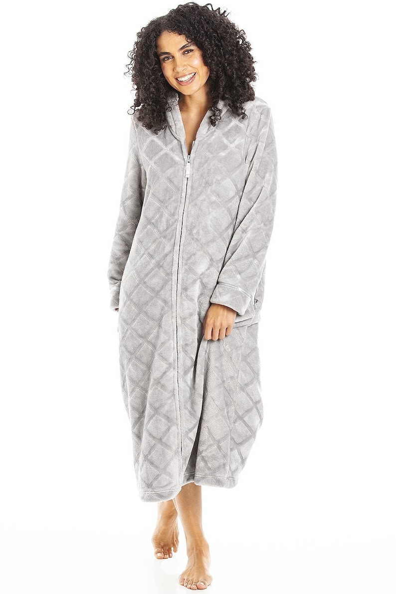 Womens Classic Full Length Zip Through Housecoat With Inseam Pockets ...