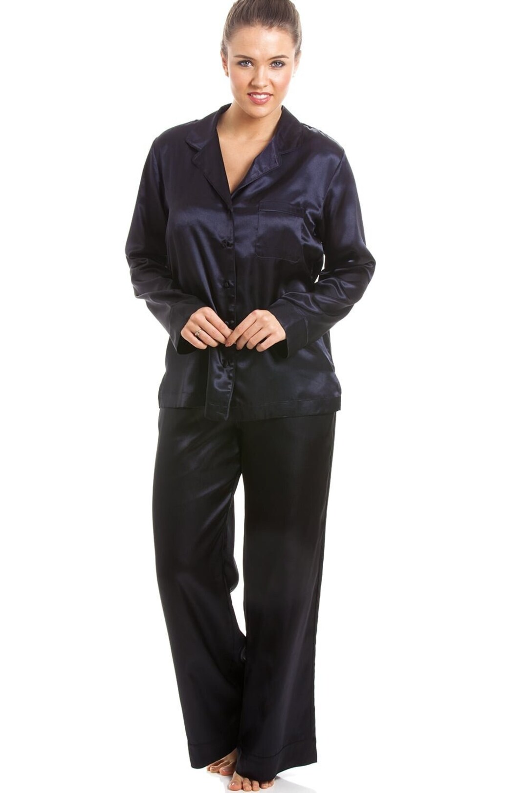 Ladies Black Full Length Satin Pyjama Set - Etsy