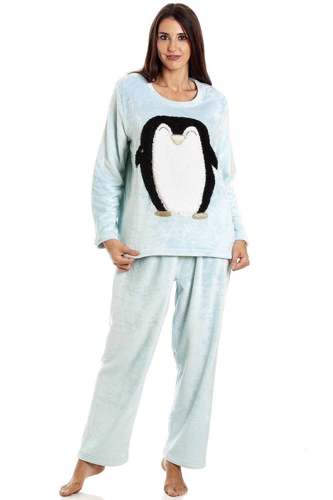 Womens Mint Supersoft Fleece Penguin Character Pyjama Set - Etsy