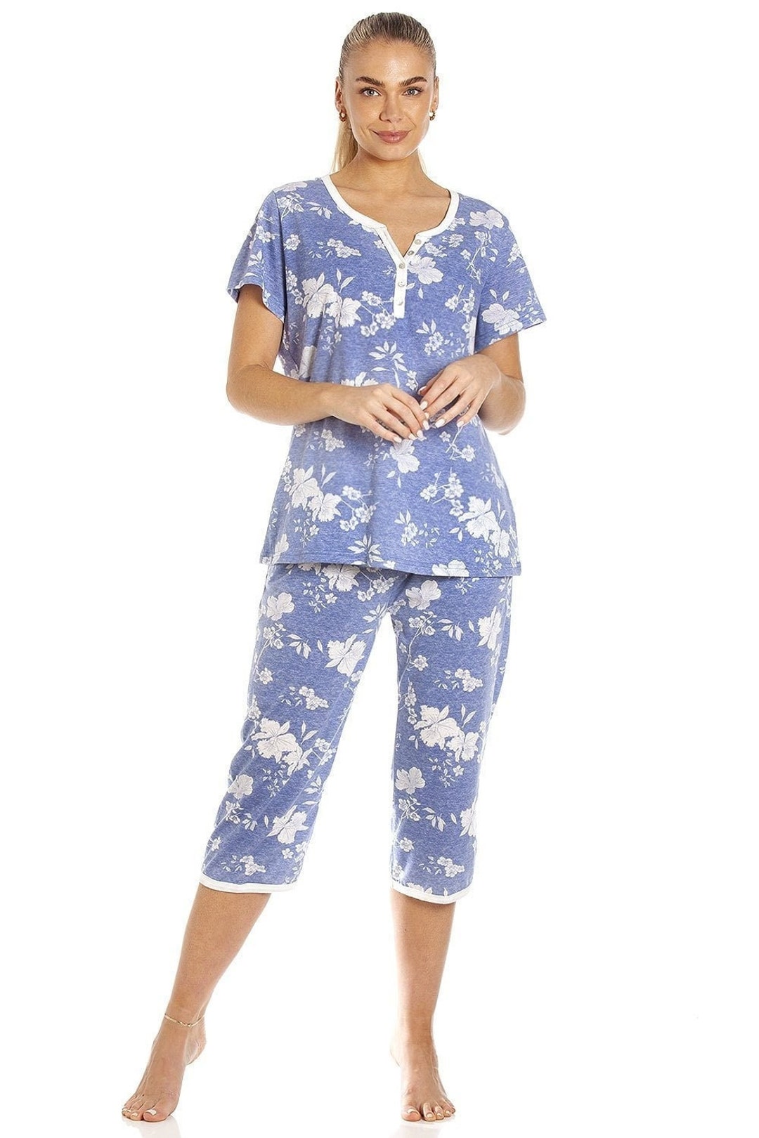 Womens Lightweight Floral Capri Pyjama Set - Etsy