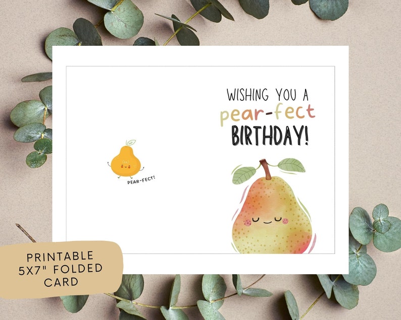 Wishing You a Pear-fect Birthday Card, Printable Pun Birthday Card ...
