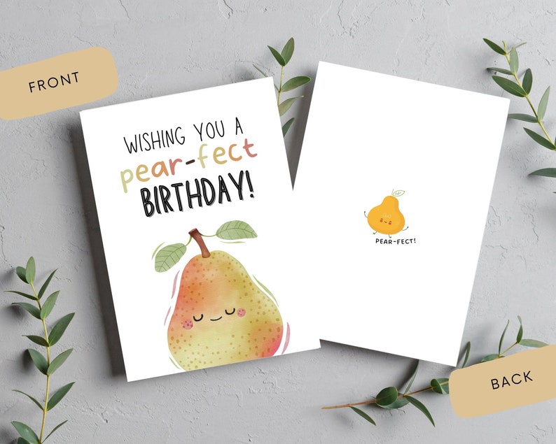 Wishing You a Pear-fect Birthday Card, Printable Pun Birthday Card ...
