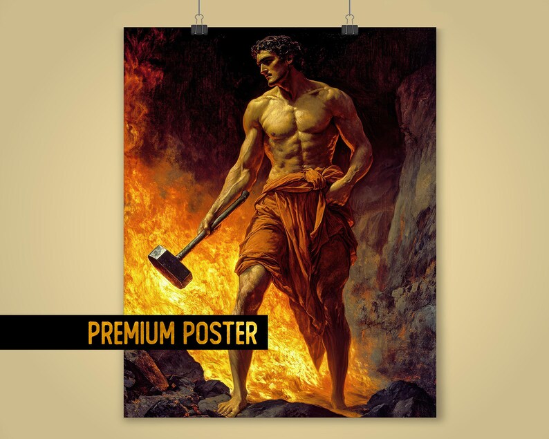 Vulcan God of Fire Mythological Art Print Hephaestus God of Fire Art ...