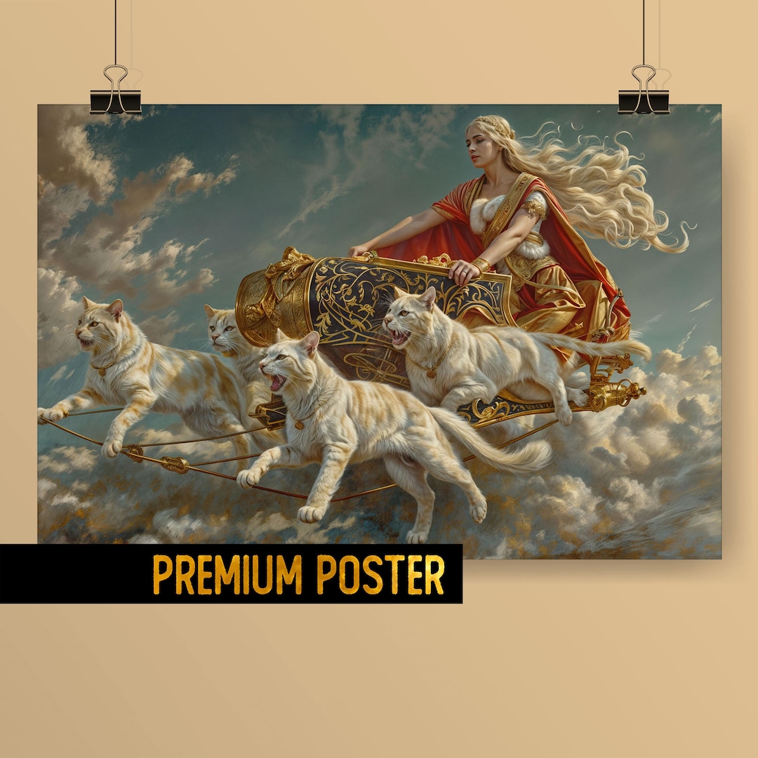 Freya Goddess of Love With Chariot of Cats Poster - Freya Fantasy Norse ...