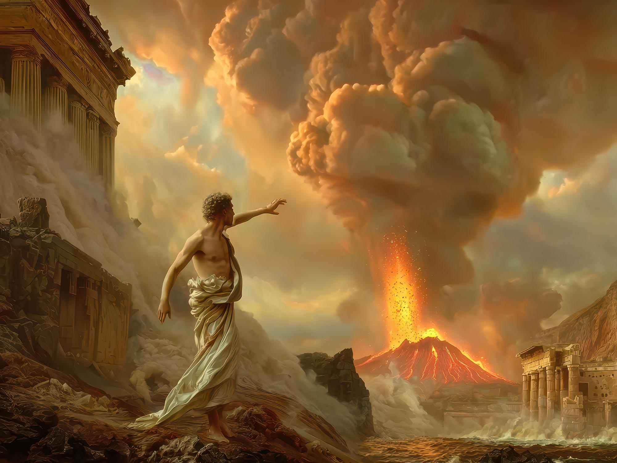 Pompeii Destroyed by Mount Vesuvius Painting Art Print Poster - Mt ...