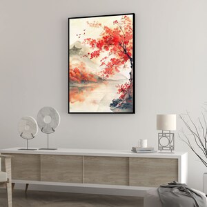 Japanese Maple Tree Painting Poster - Japanese Watercolor Landscape Art ...