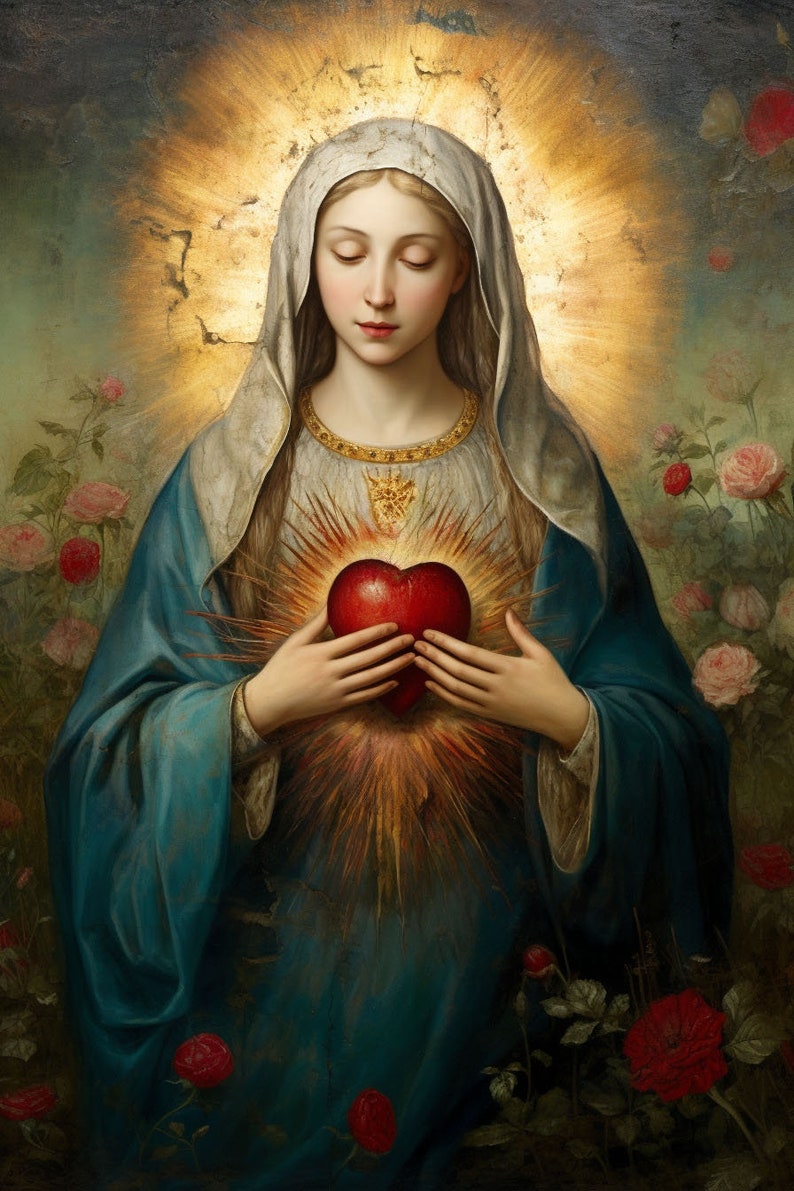 Immaculate Heart of Mary Renaissance Art Canvas- Virgin Mary Artwork ...