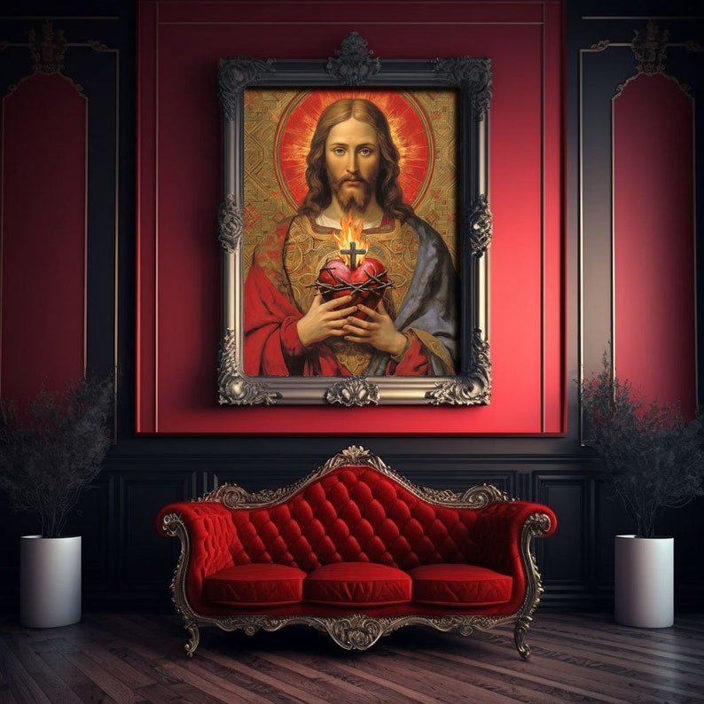 Sacred Heart of Jesus Christ Poster, Medieval Jesus Portrait Christ ...
