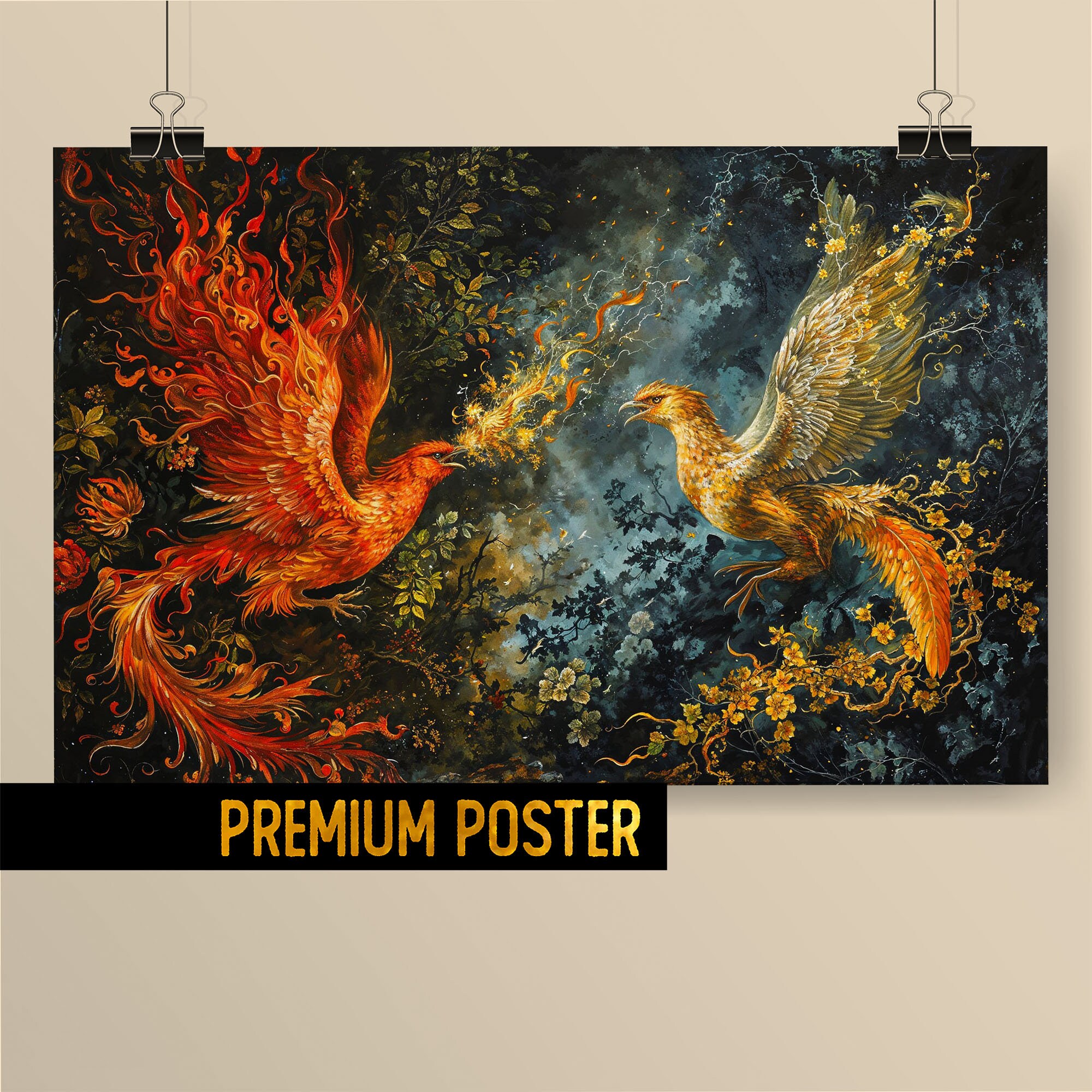 Enchanting Romantic Rococo Fire Birds Fantasy Painting, Mythological ...