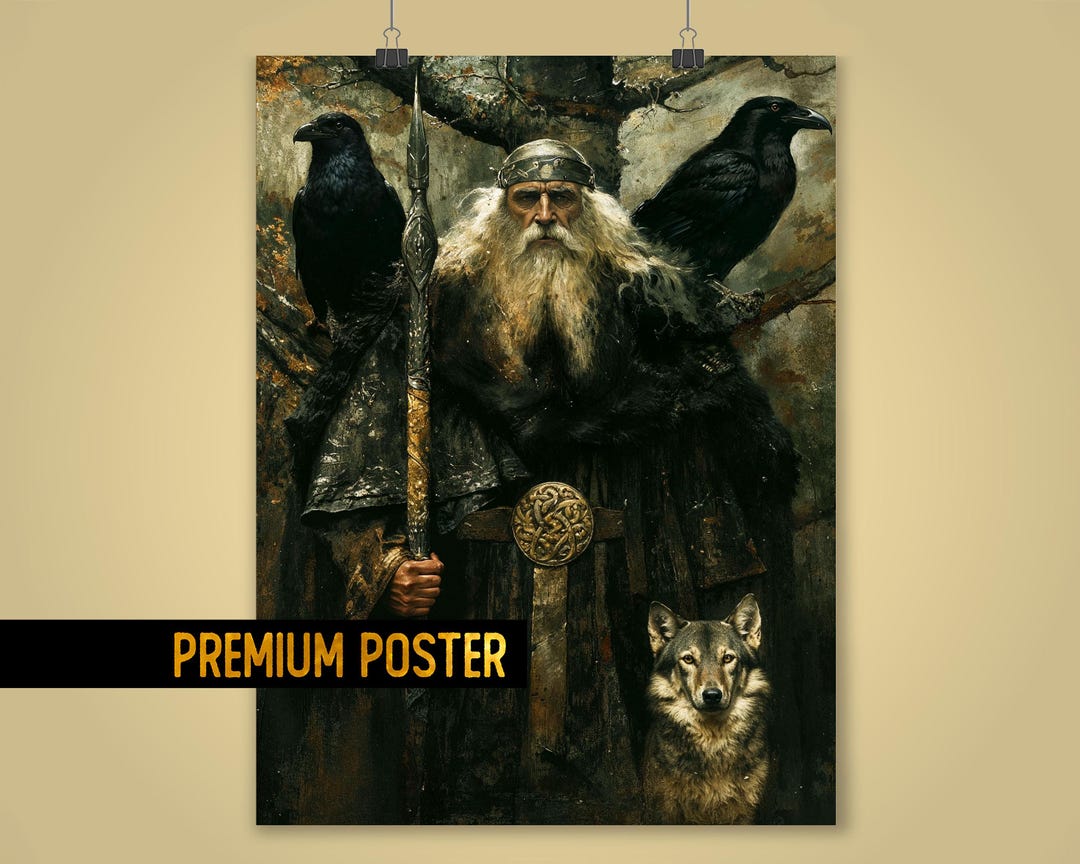 Viking God Odin Poster – Norse Mythology Allfather Portrait, Odin and ...