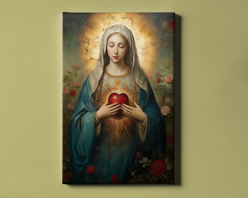 Immaculate Heart of Mary Renaissance Art Canvas Virgin Mary Artwork ...