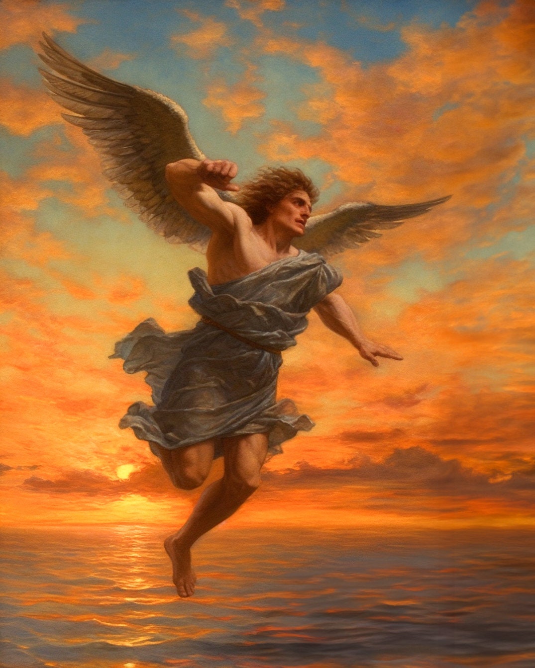 Neoclassical Icarus at Sunset Mythological Art With Dramatic Sky ...