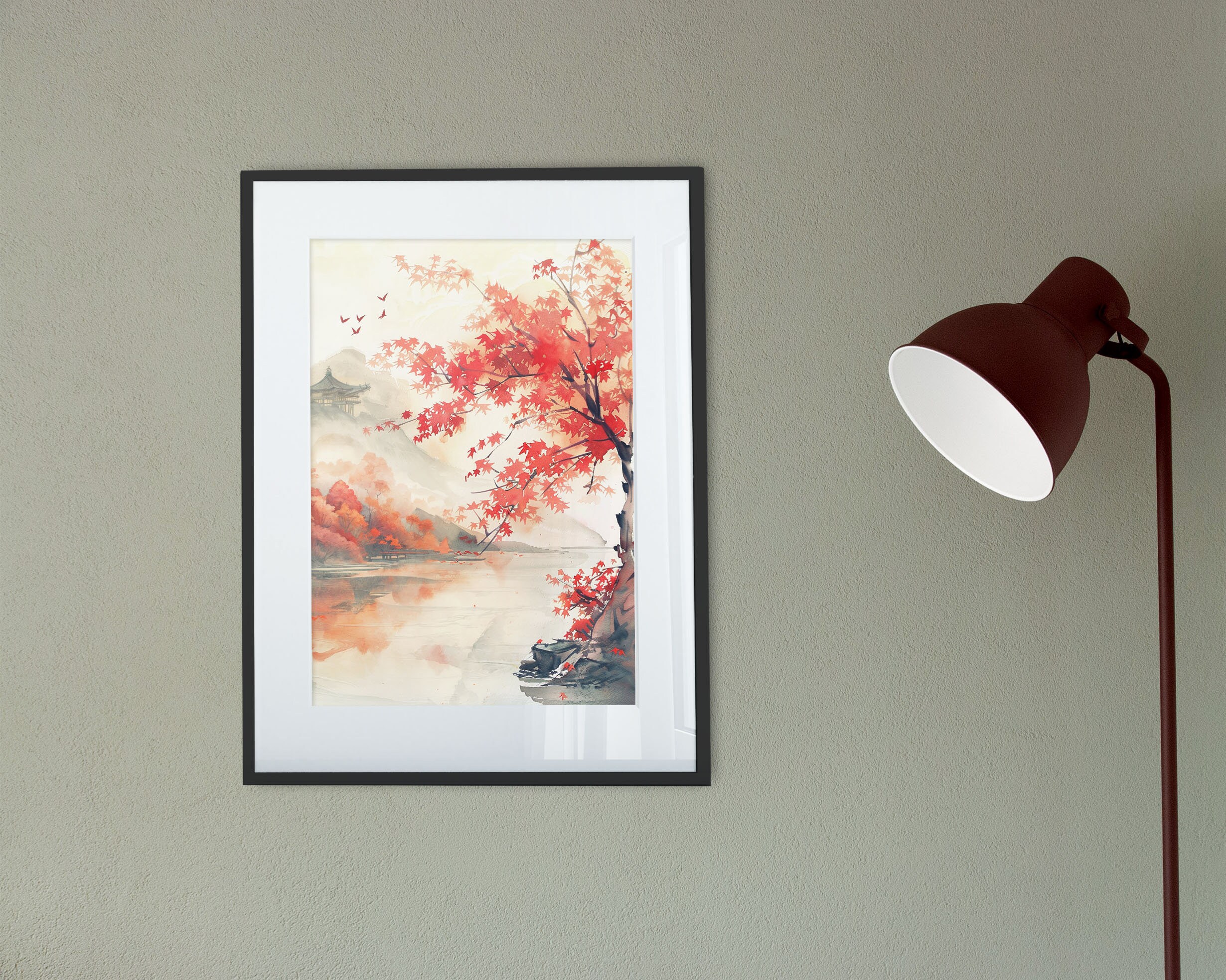Japanese Maple Tree Painting Poster - Japanese Watercolor Landscape Art ...