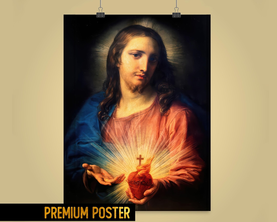 Divine Sacred Heart of Jesus Painting, Neo Classical Rococo Italian ...