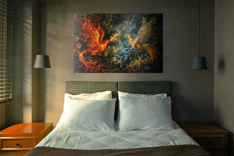 Enchanting Romantic Rococo Fire Birds Fantasy Painting, Mythological ...