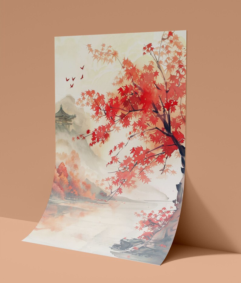 Japanese Maple Tree Painting Poster - Japanese Watercolor Landscape Art ...