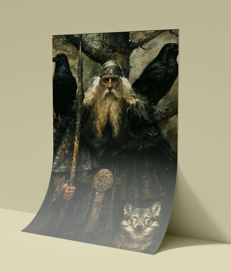 Viking God Odin Poster Norse Mythology Allfather Portrait, Odin With ...