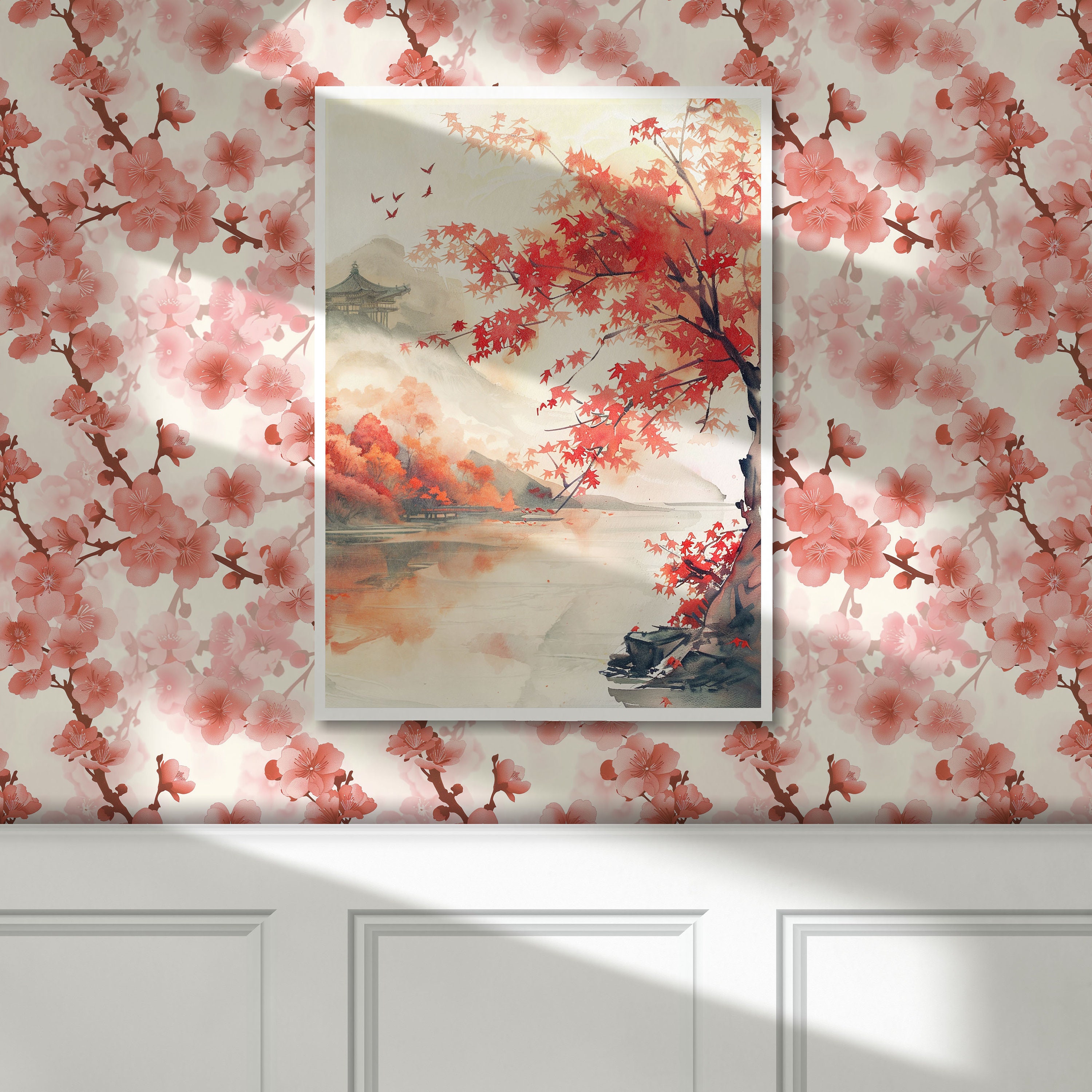Japanese Maple Tree Painting Poster - Japanese Watercolor Landscape Art ...