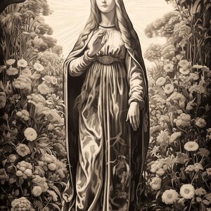 Virgin Mary Line Art Canvas Monochromatic Print for Peaceful Home Decor ...