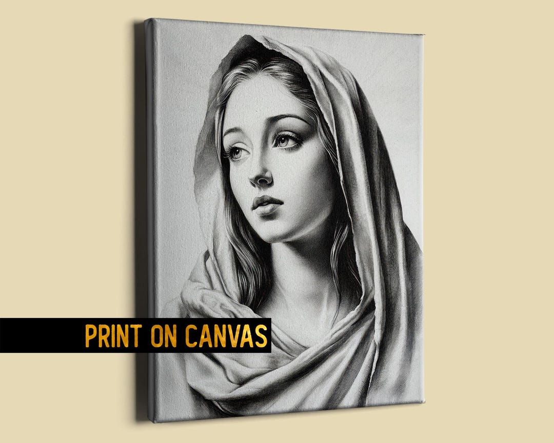 Illuminating Grace-filled Marian Sketch Canvas - Devotional Monochrome ...