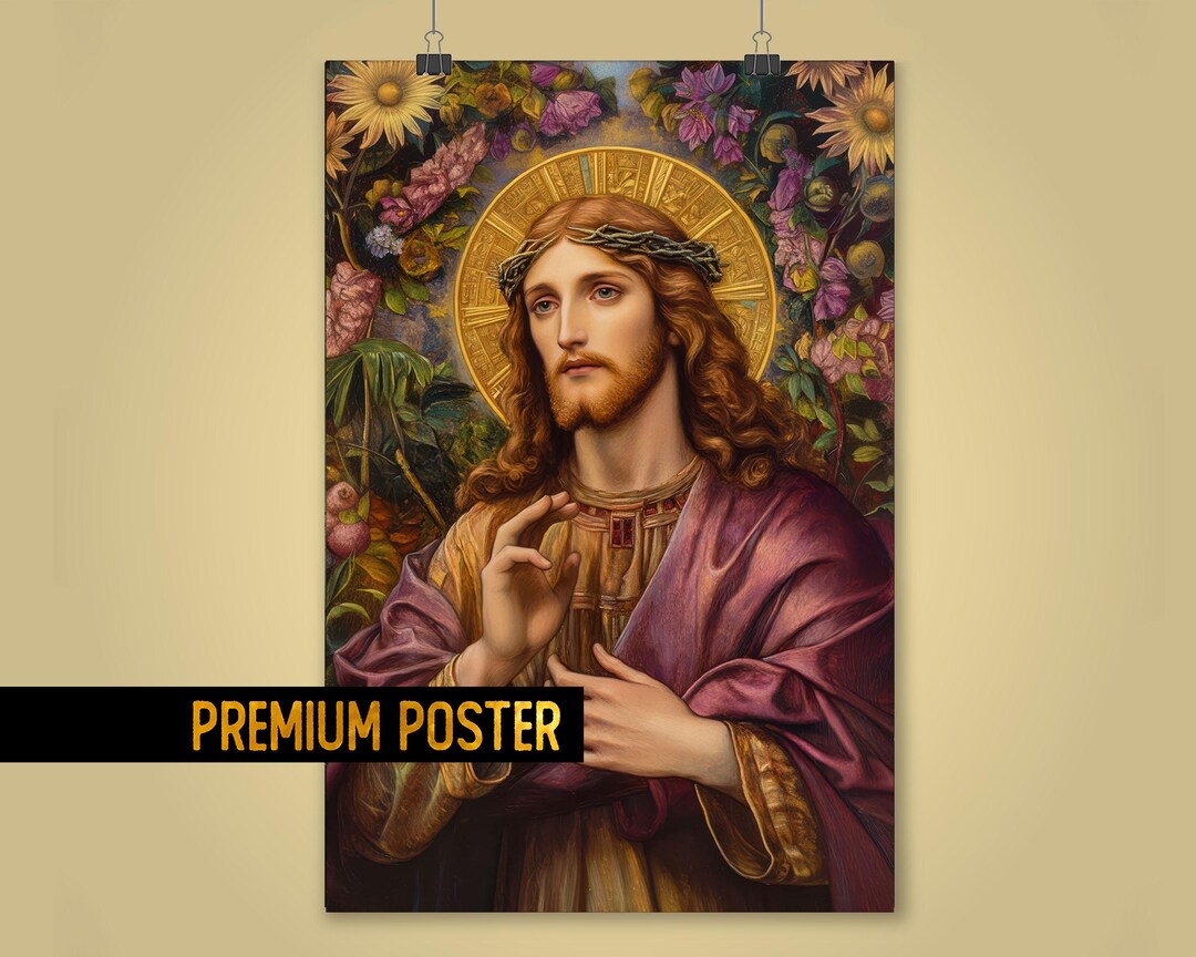 Vintage Pre-raphaelite Jesus Portrait Poster - Romantic Jesus With ...