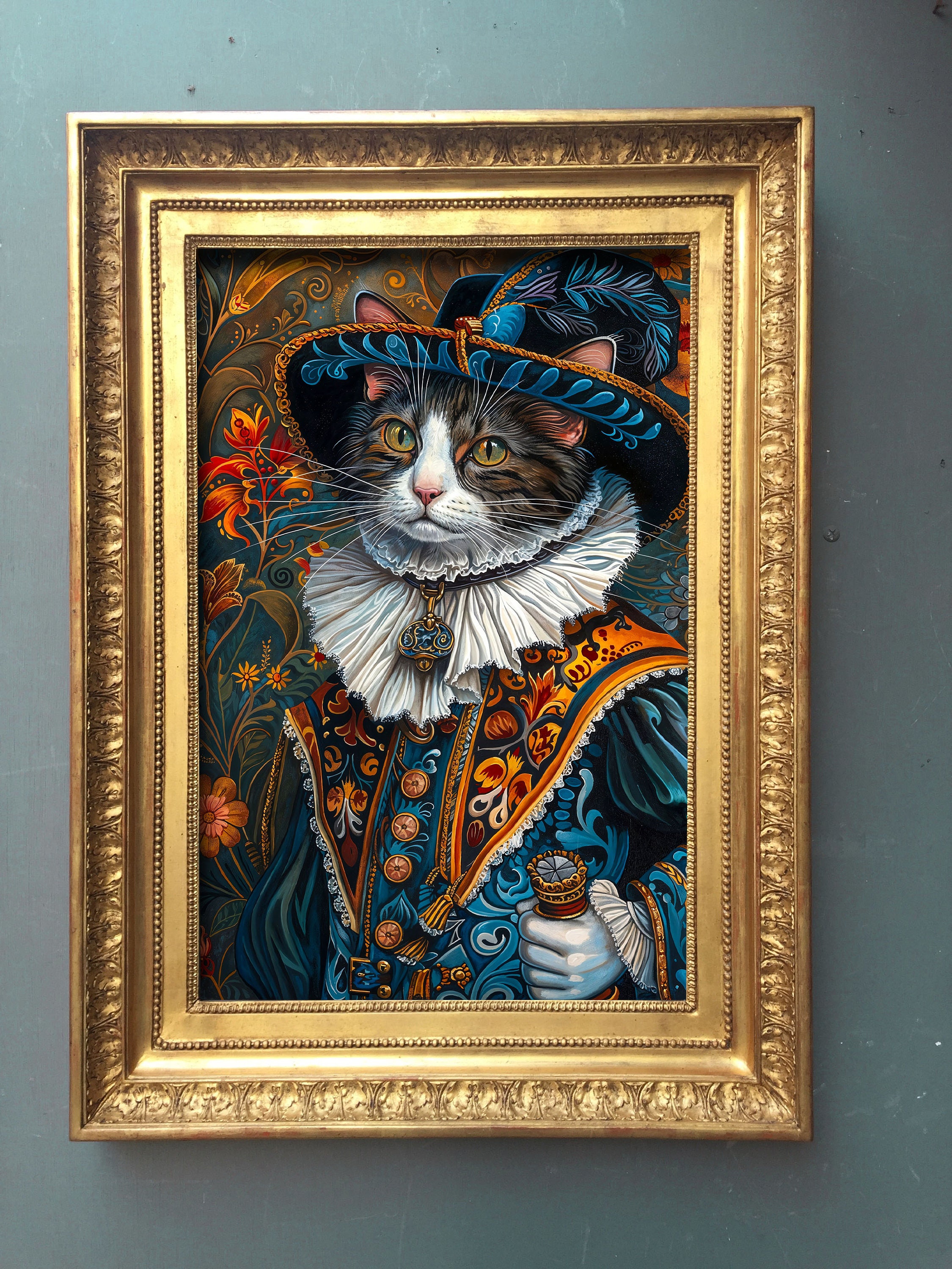 Elegant Renaissance Cat Portrait Majestic Medieval Cat Painting for ...
