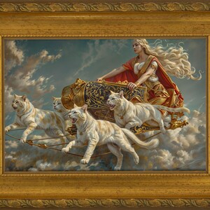 Freya Goddess of Love With Chariot of Cats Poster - Freya Fantasy Norse ...