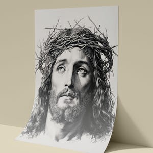 Line Drawing Jesus Christ Portrait Poster - Jesus Charcoal Image ...