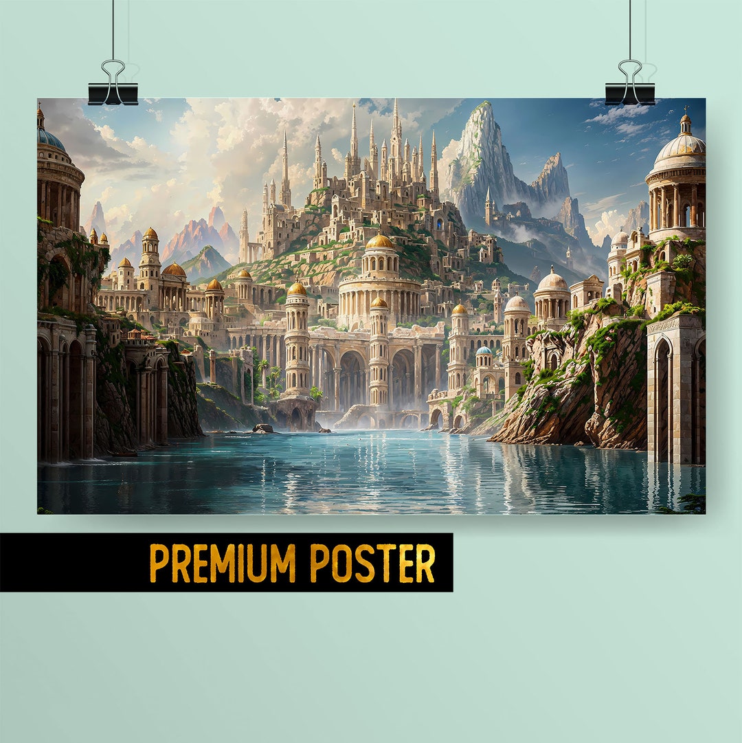 Neoclassical Atlantis City Poster Print, Vintage Home Wall Decor ...
