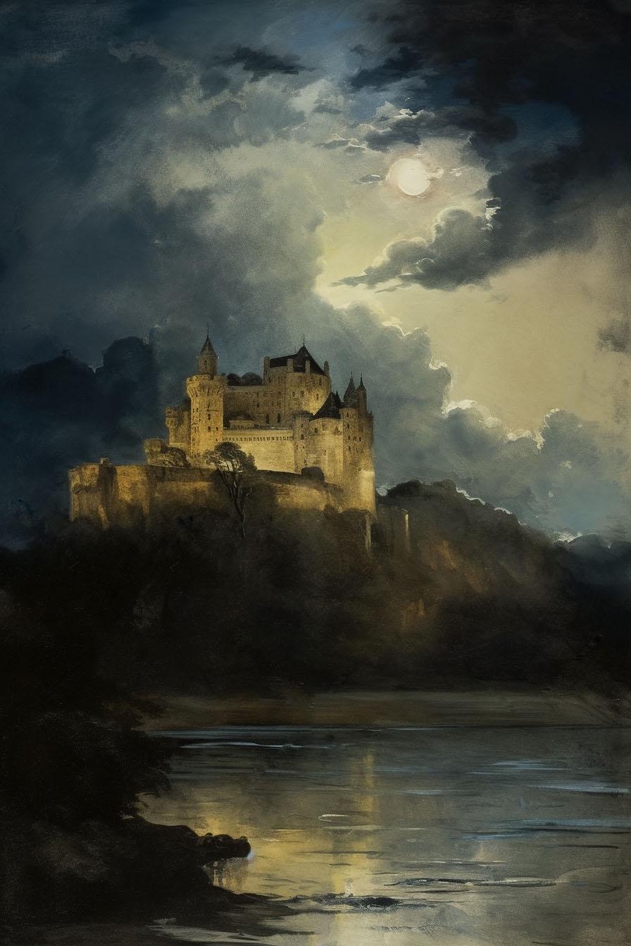 Haunted Scottish Castle Under Full Moon Poster - Mystical Highlands ...