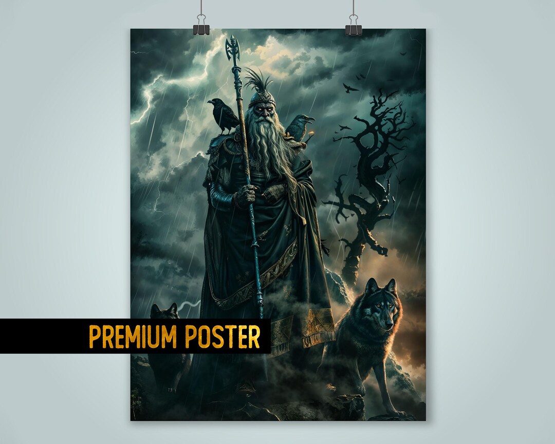 Viking God Odin Poster - Norse Mythology Art, Odin Portrait With Ravens ...