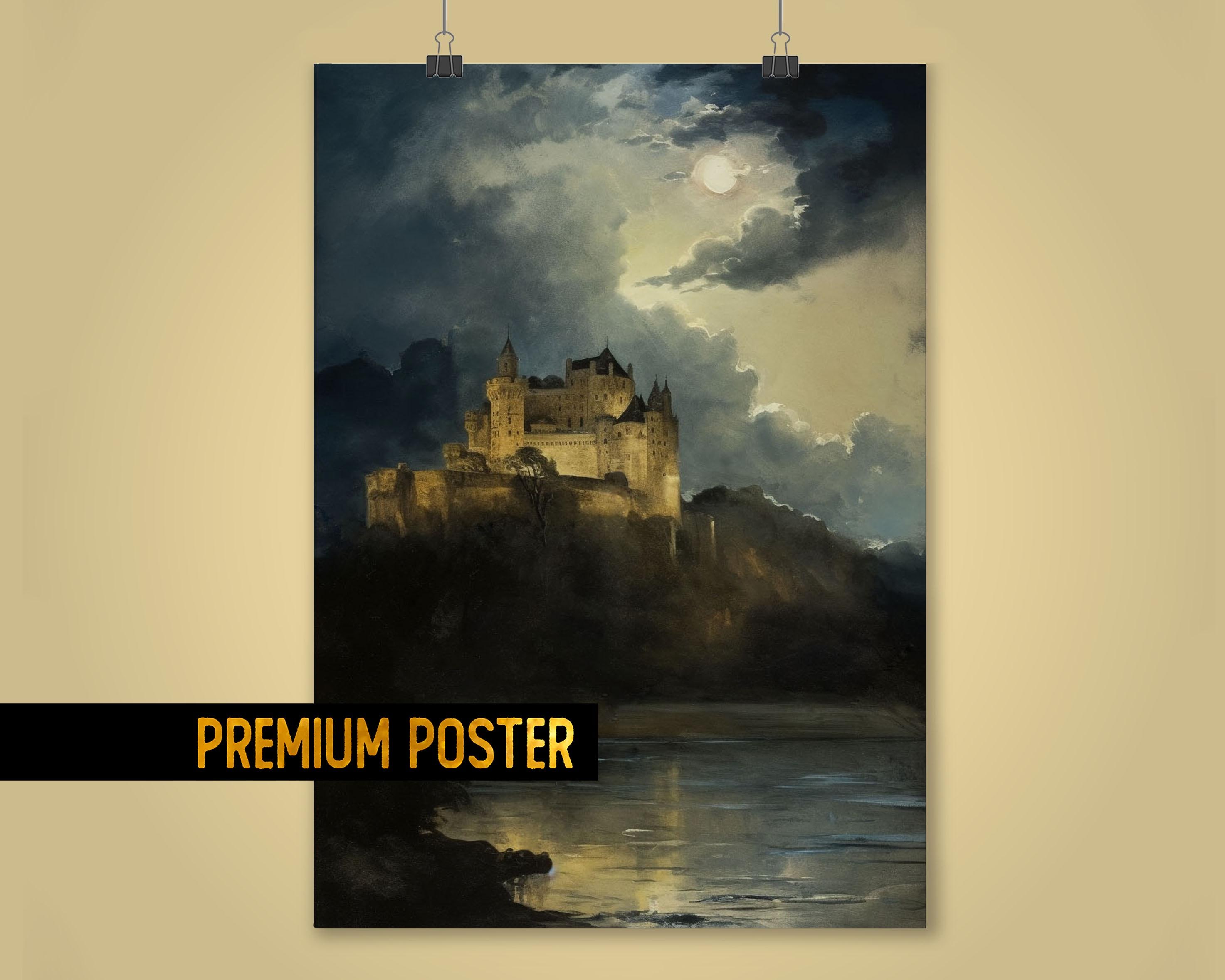 Haunted Scottish Castle Under Full Moon Poster - Mystical Highlands ...