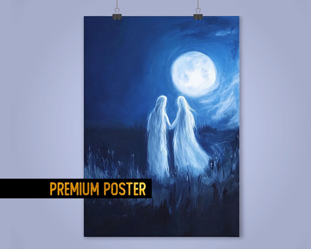 Van Gogh Inspired Ghosts Under Full Moon Poster - Edvard Munch Ethereal ...