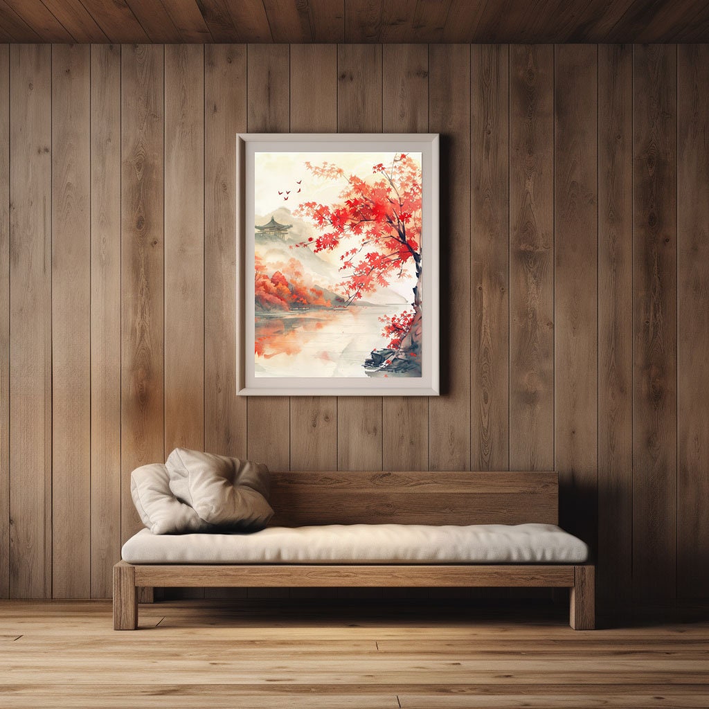 Japanese Maple Tree Painting Poster - Japanese Watercolor Landscape Art ...