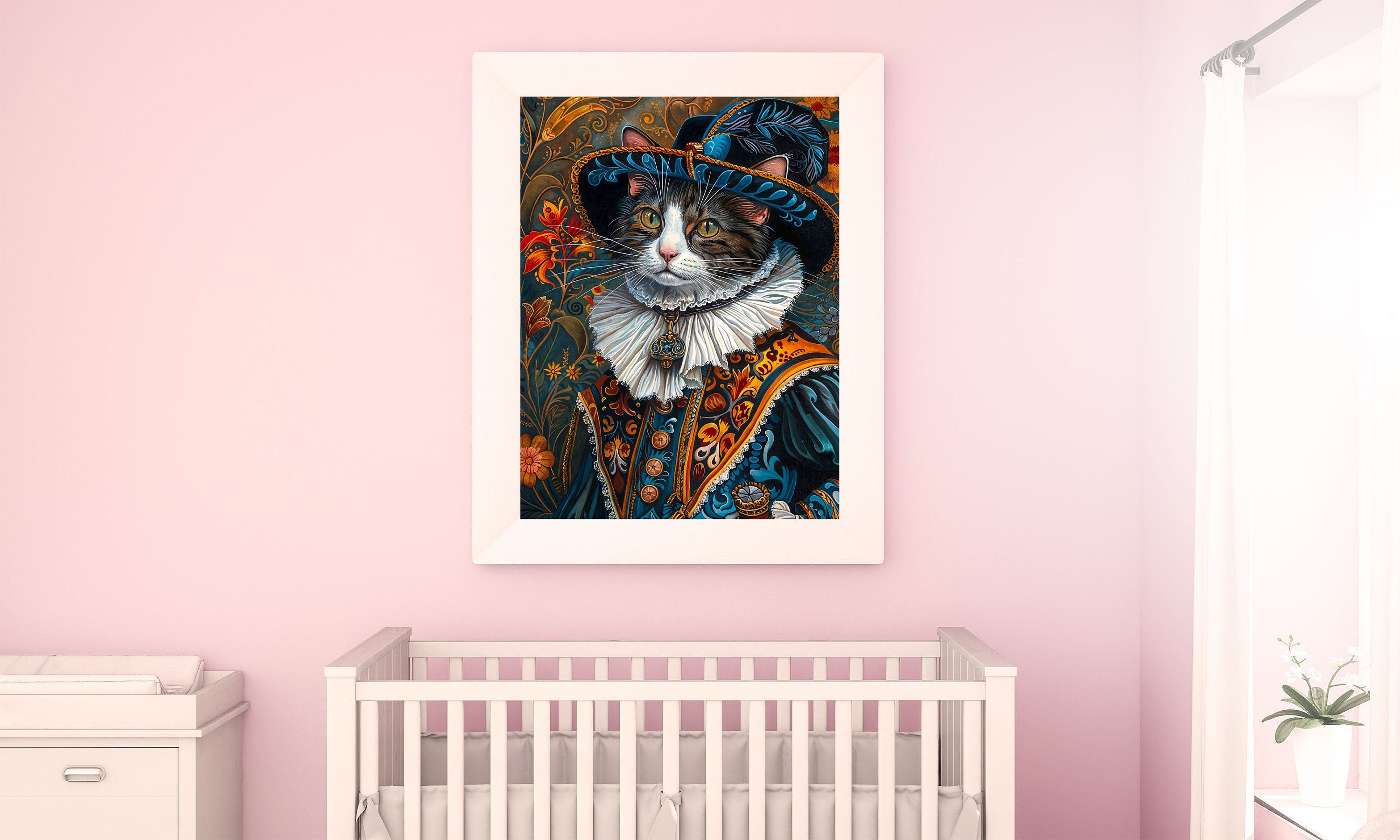 Elegant Renaissance Cat Portrait - Majestic Medieval Cat Painting for ...