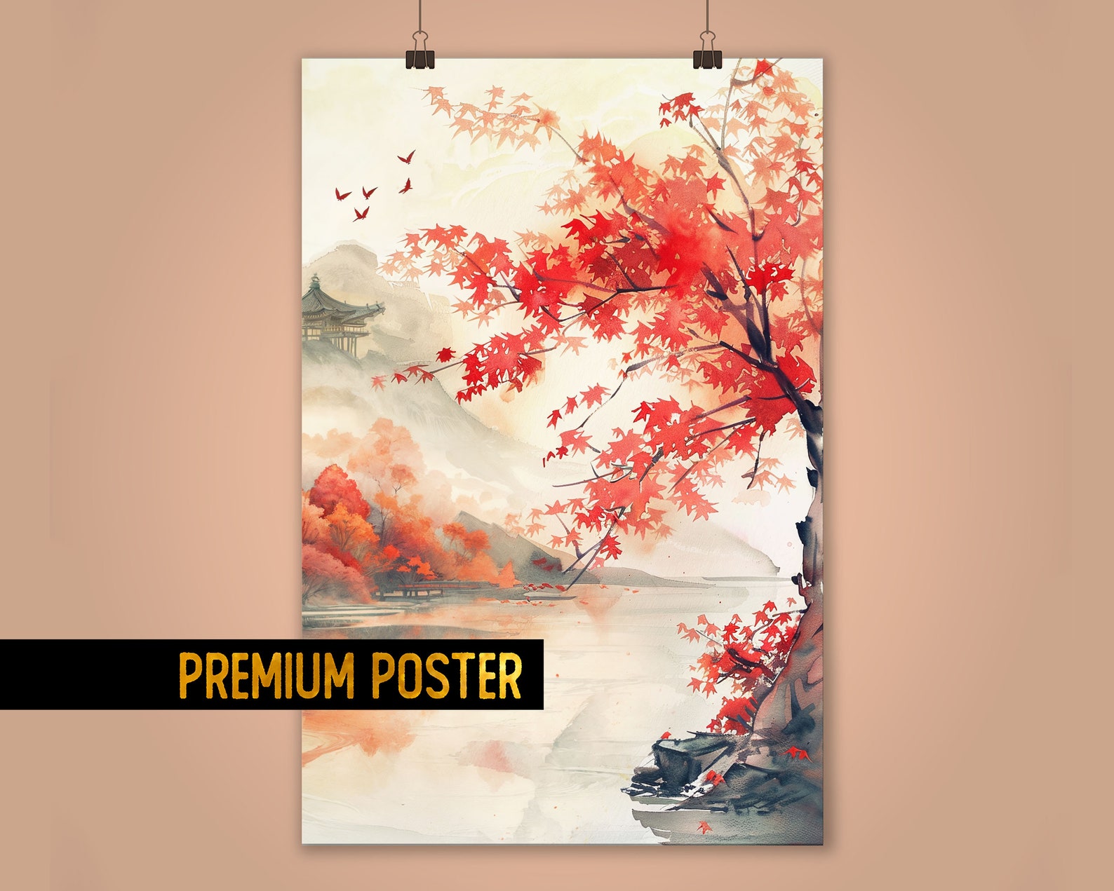 Japanese Maple Tree Painting Poster - Japanese Watercolor Landscape Art ...