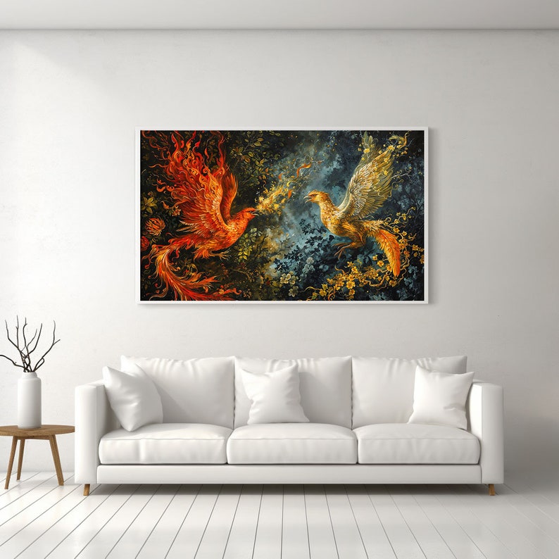 Enchanting Romantic Rococo Fire Birds Fantasy Painting, Mythological ...