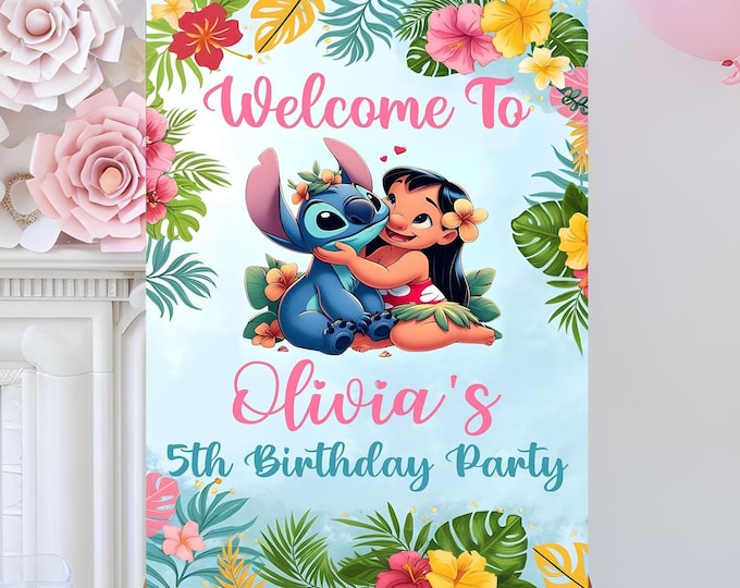 Letrero de bienvenida para fiesta de cumpleaños de Stitch, letrero de ...