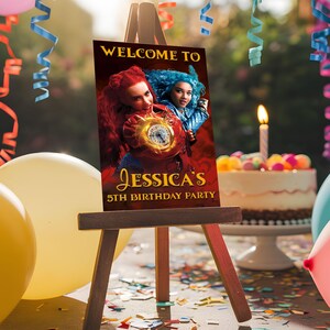 Descendants Birthday Welcome Sign, Descendants the Rise of Red Birthday ...