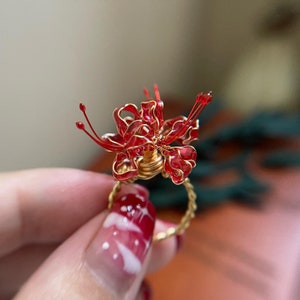 Red Spider Lily Ring, Spider Lily Ring, Lycoris Radiata Ring, Red ...
