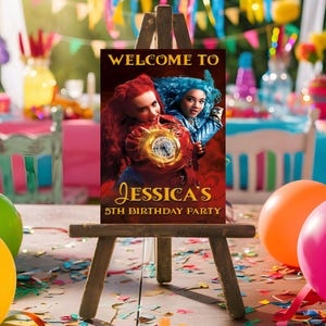 Descendants Birthday Welcome Sign, Descendants the Rise of Red Birthday ...