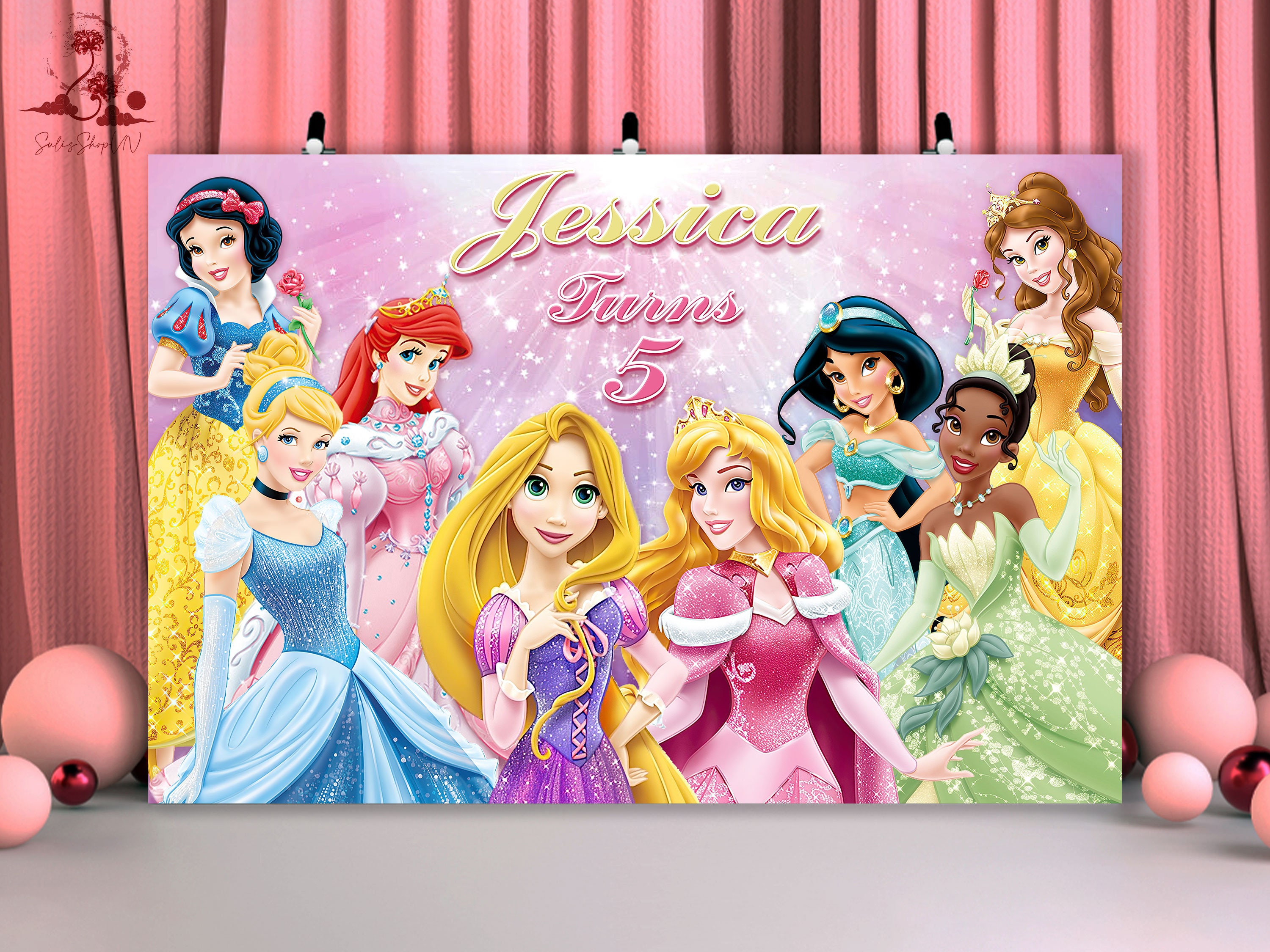 Princess Birthday Backdrop, Princess Party Decor, Princess Birthday ...