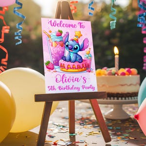 Letrero de bienvenida para fiesta de cumpleaños de Stitch, letrero de ...